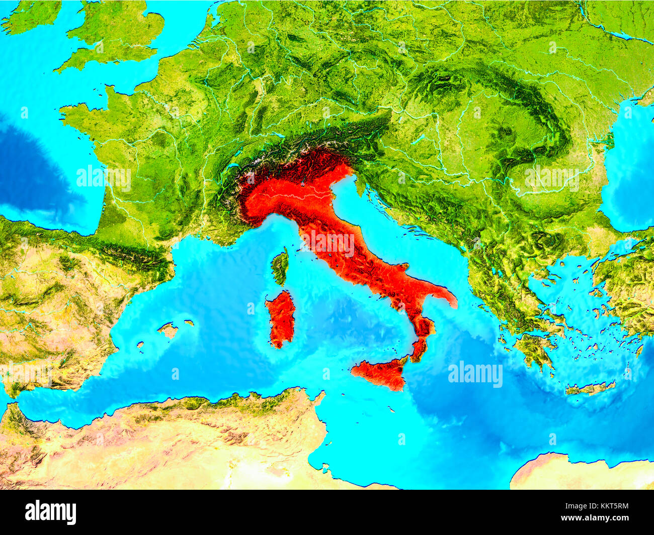 Italy highlighted in red on planet Earth. 3D illustration. Elements of ...