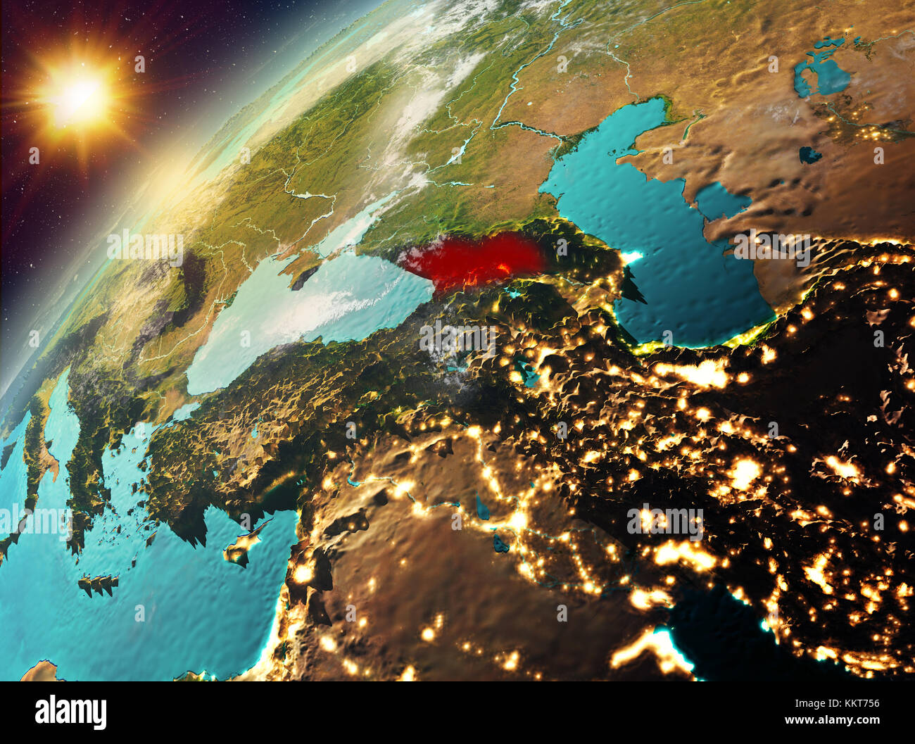 Illustration of Georgia as seen from Earth’s orbit during sunset. 3D ...