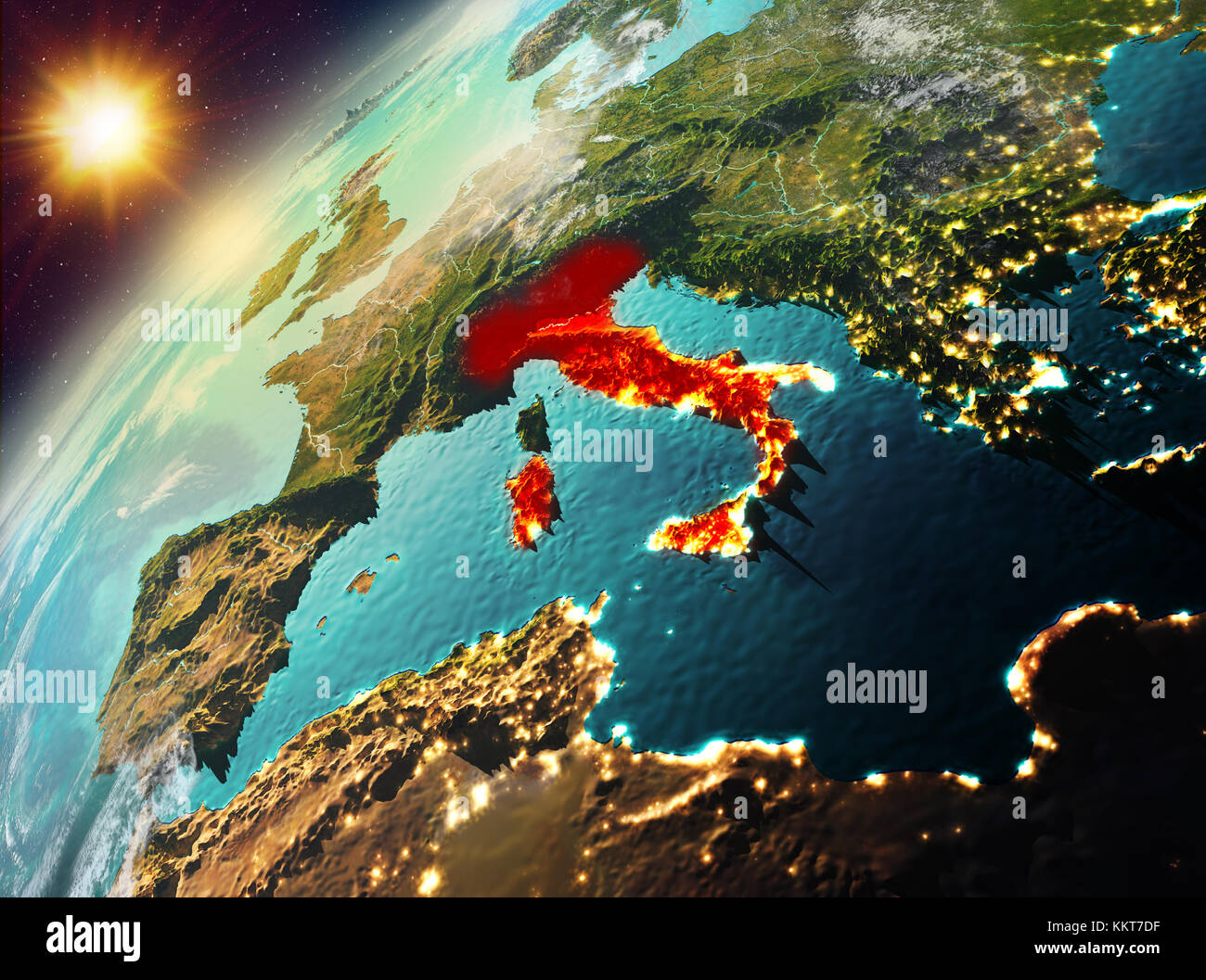 Highlighted satellite image of italy hi-res stock photography and ...