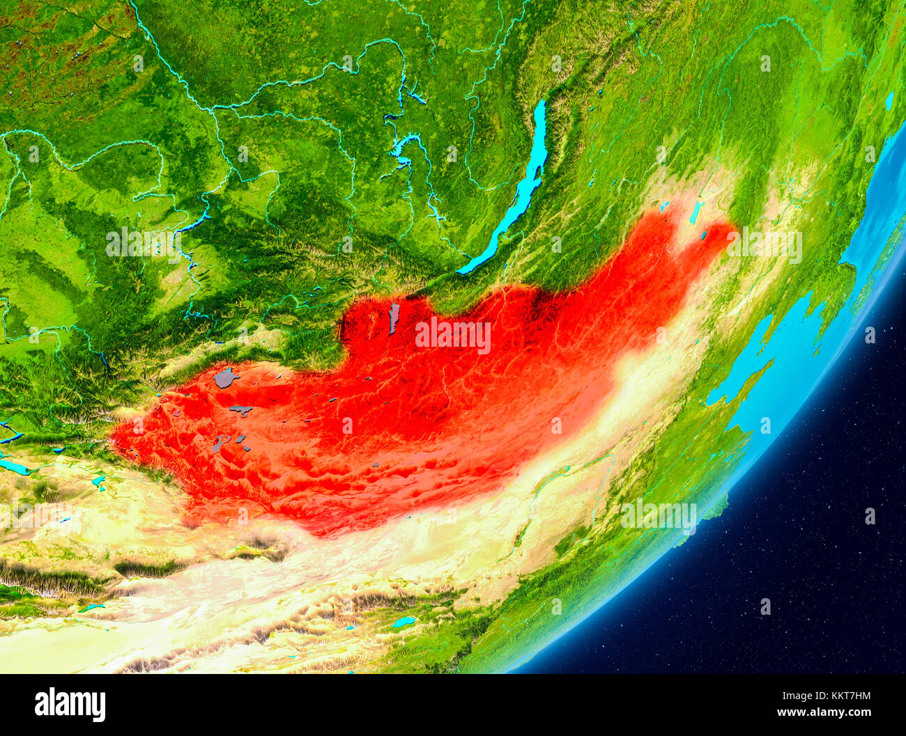 Map of Mongolia as seen from space on planet Earth. 3D illustration ...
