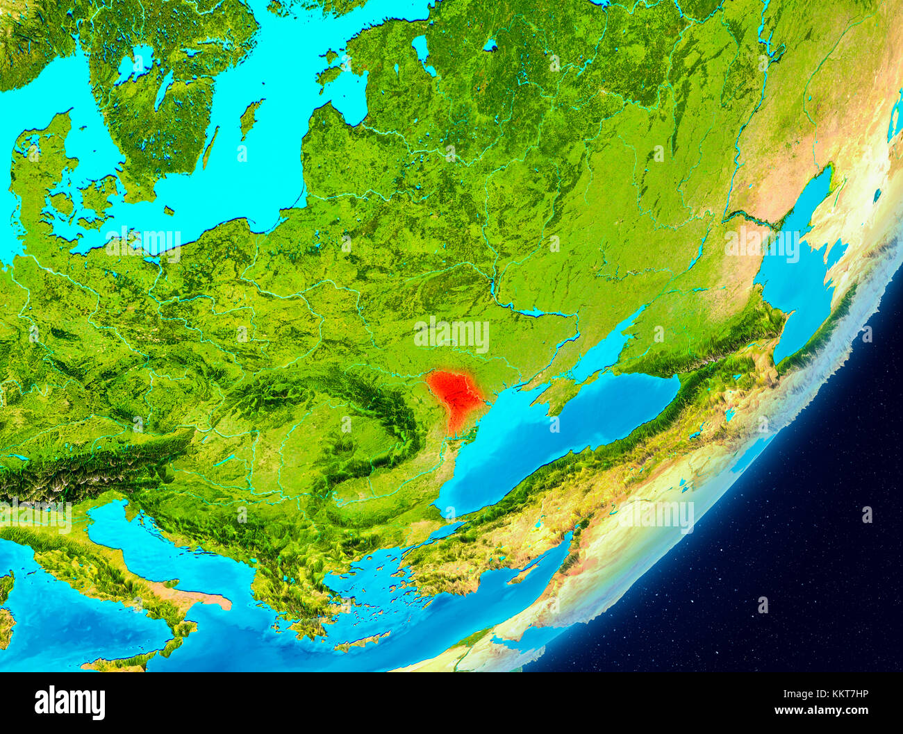 Map of Moldova as seen from space on planet Earth. 3D illustration ...