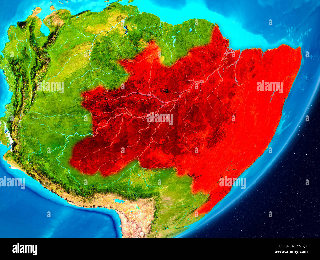 Map of Brazil as seen from space on planet Earth. 3D illustration ...