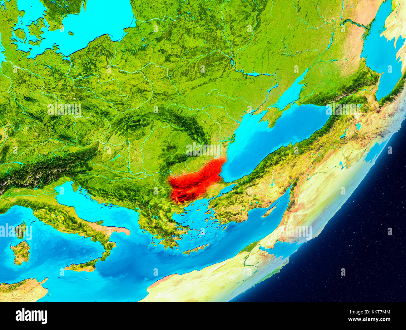 Map of Bulgaria as seen from space on planet Earth. 3D illustration ...