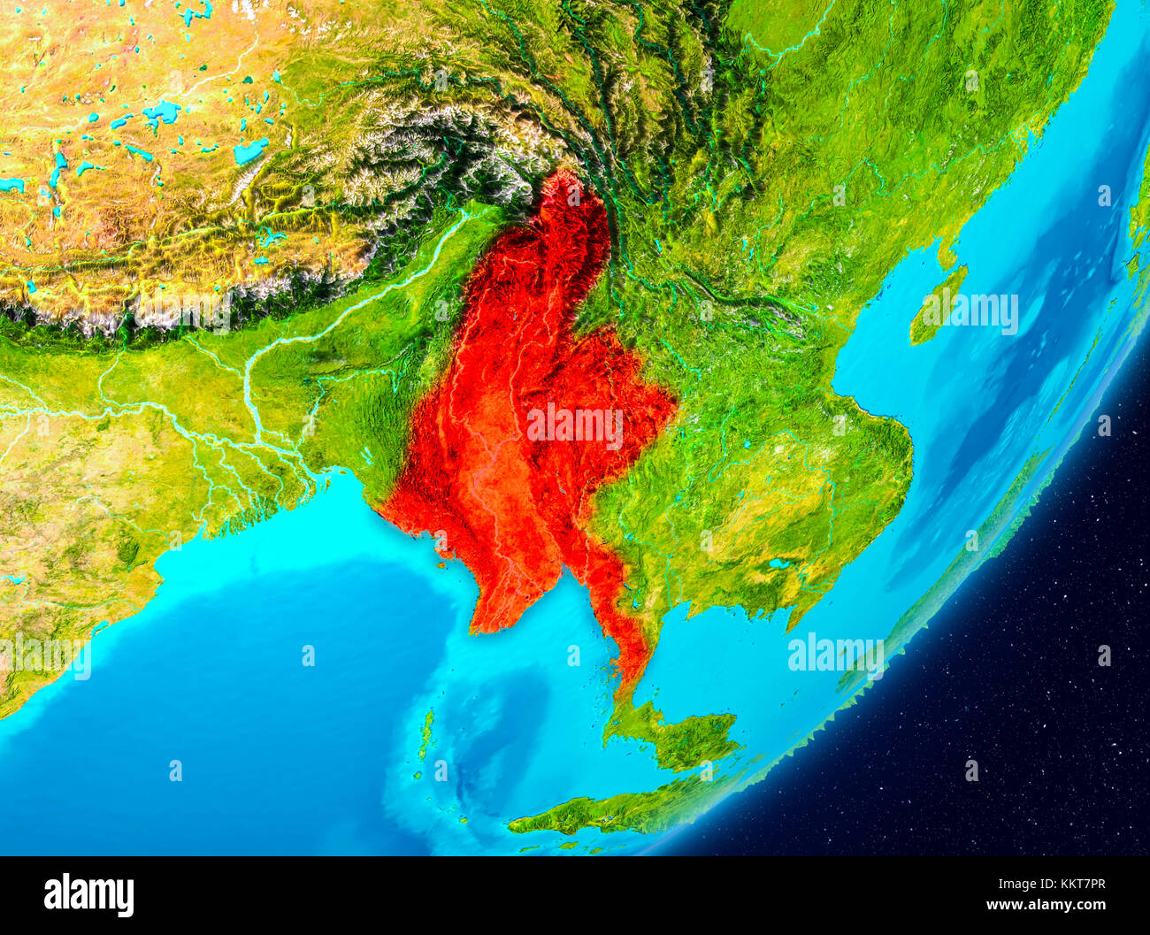 Map of Myanmar as seen from space on planet Earth. 3D illustration ...