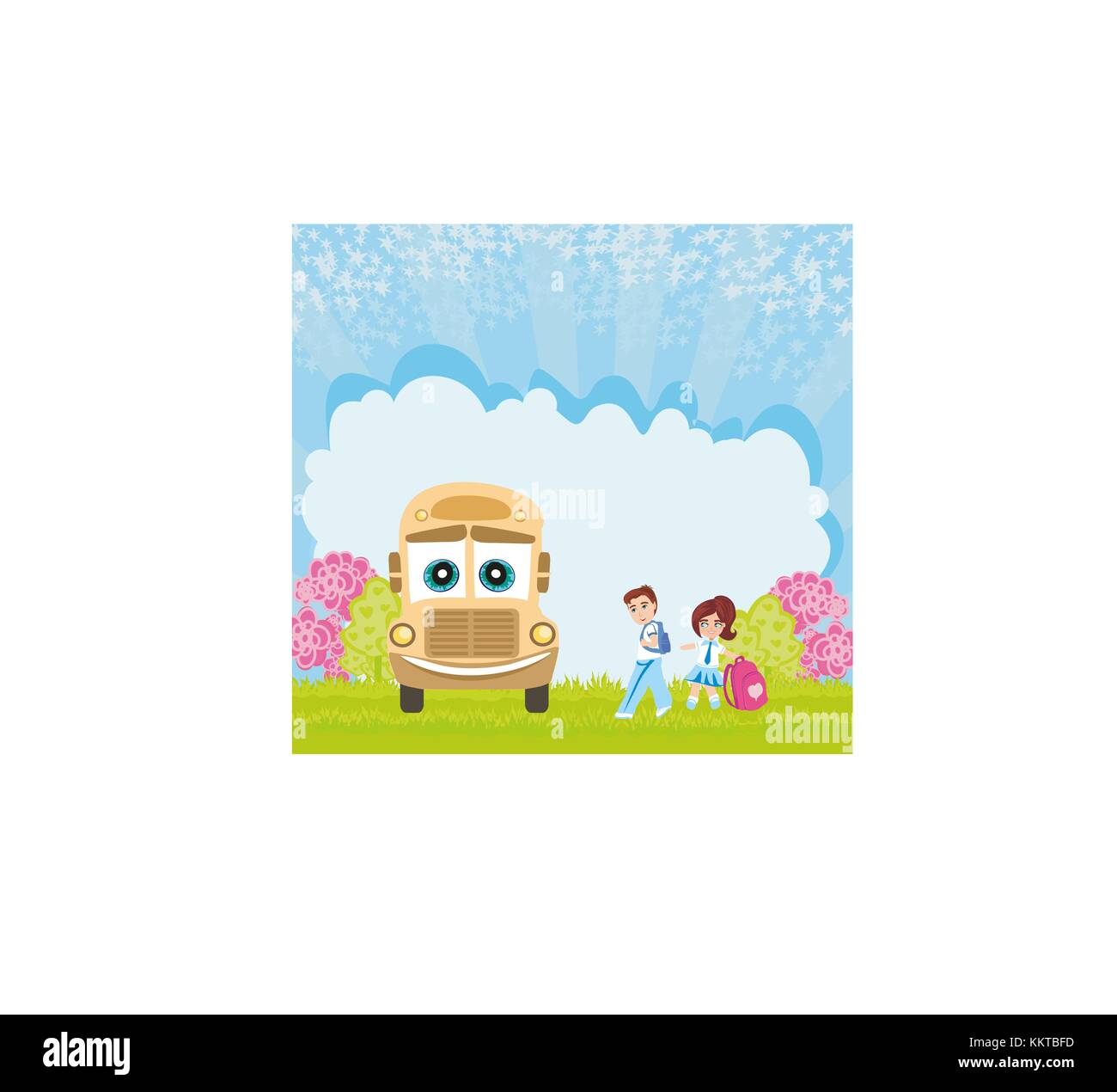 School bus and happy children Stock Vector Image & Art - Alamy