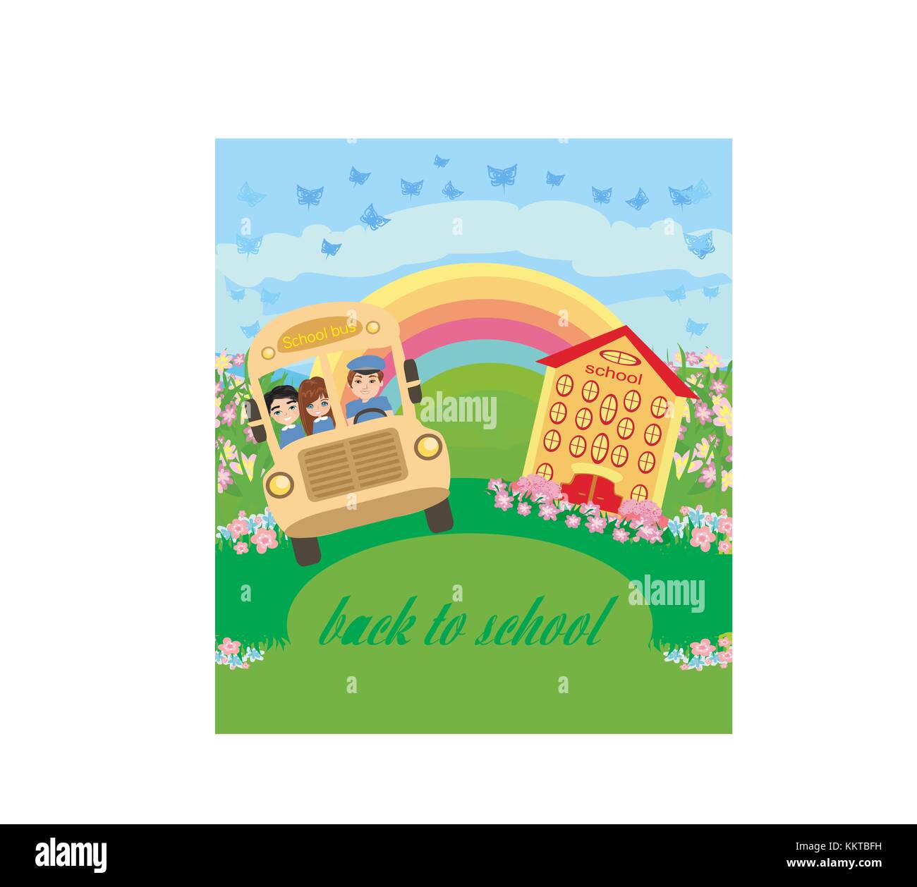 School bus with happy children Stock Vector Image & Art - Alamy