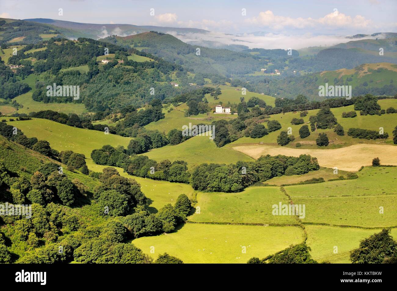 West from Trevor Rocks, Llangollen, over the Dee valley to Dinbren Hall ...