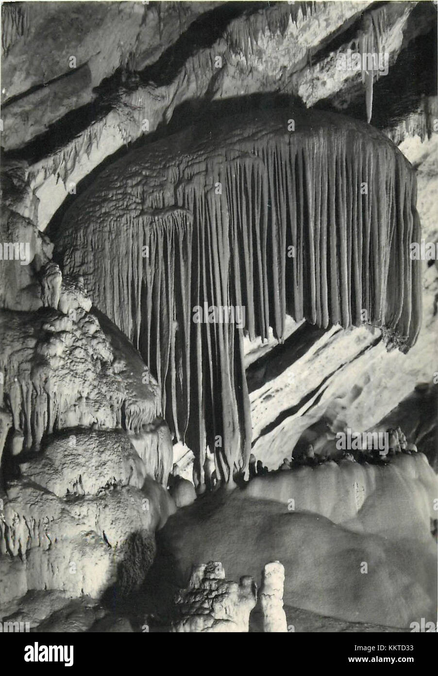 This postcard features a historic image of Postojna Cave, a famous cave ...