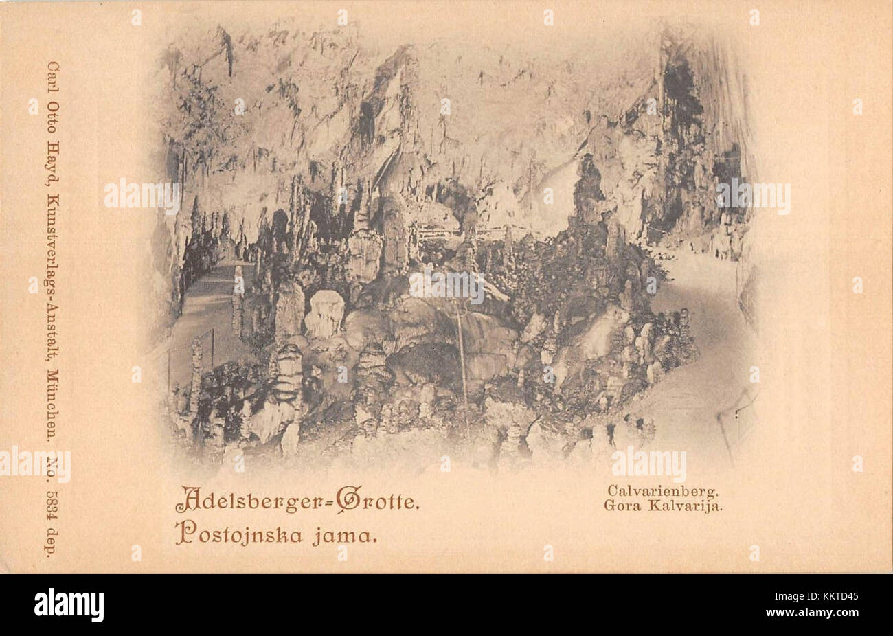 This postcard showcases an image of Postojna Cave, located in Slovenia ...