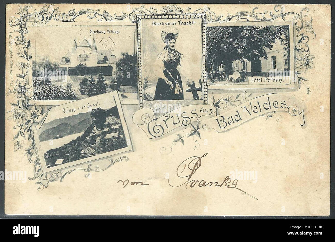 This 1897 postcard features a view of Lake Bled, Slovenia, showcasing ...