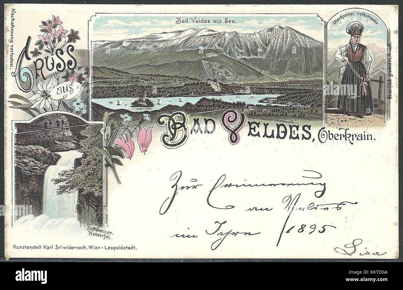 This postcard from 1895 depicts Bled, a popular tourist destination in ...