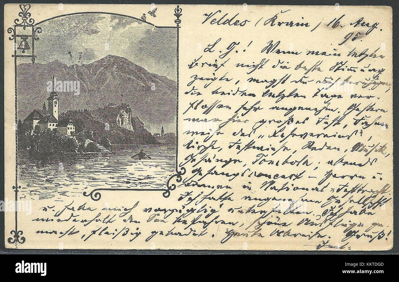 A 1895 postcard depicting Bled, Slovenia, showcasing the scenic beauty ...