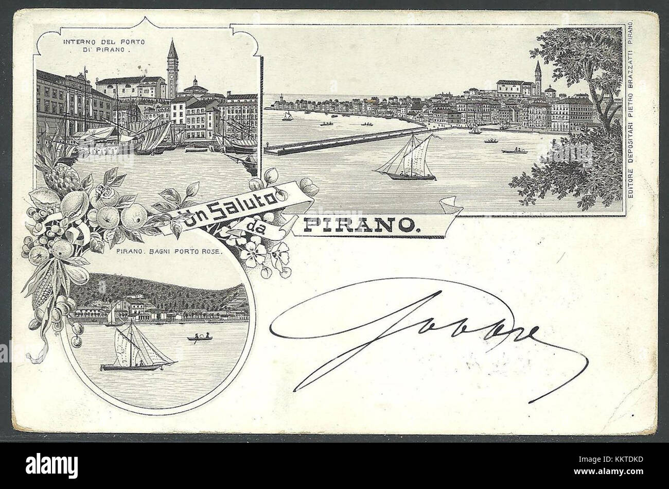 Postcard of Piran 1898 Stock Photo - Alamy