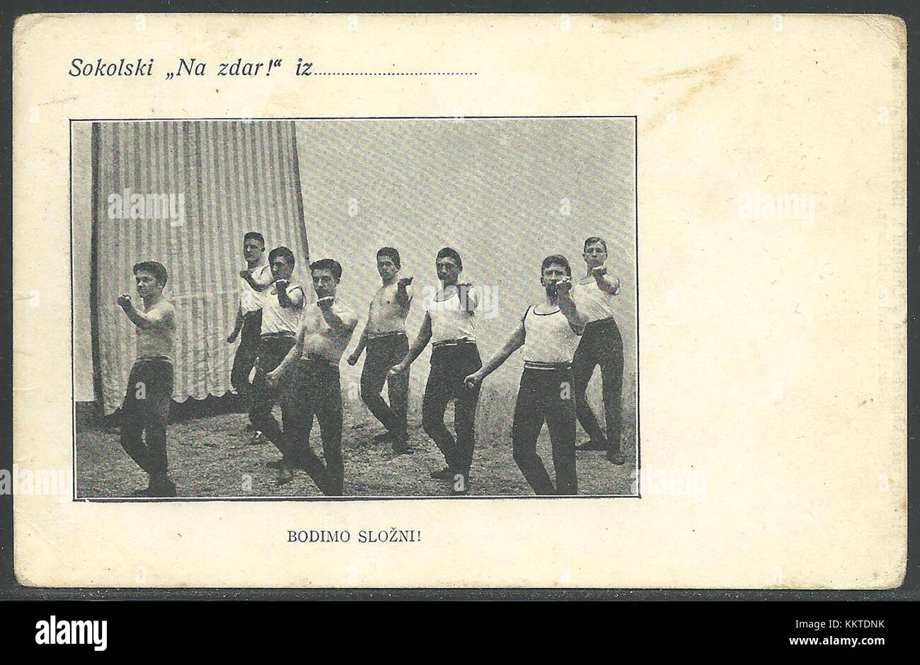 This vintage postcard features an image of the Sokol, a physical ...