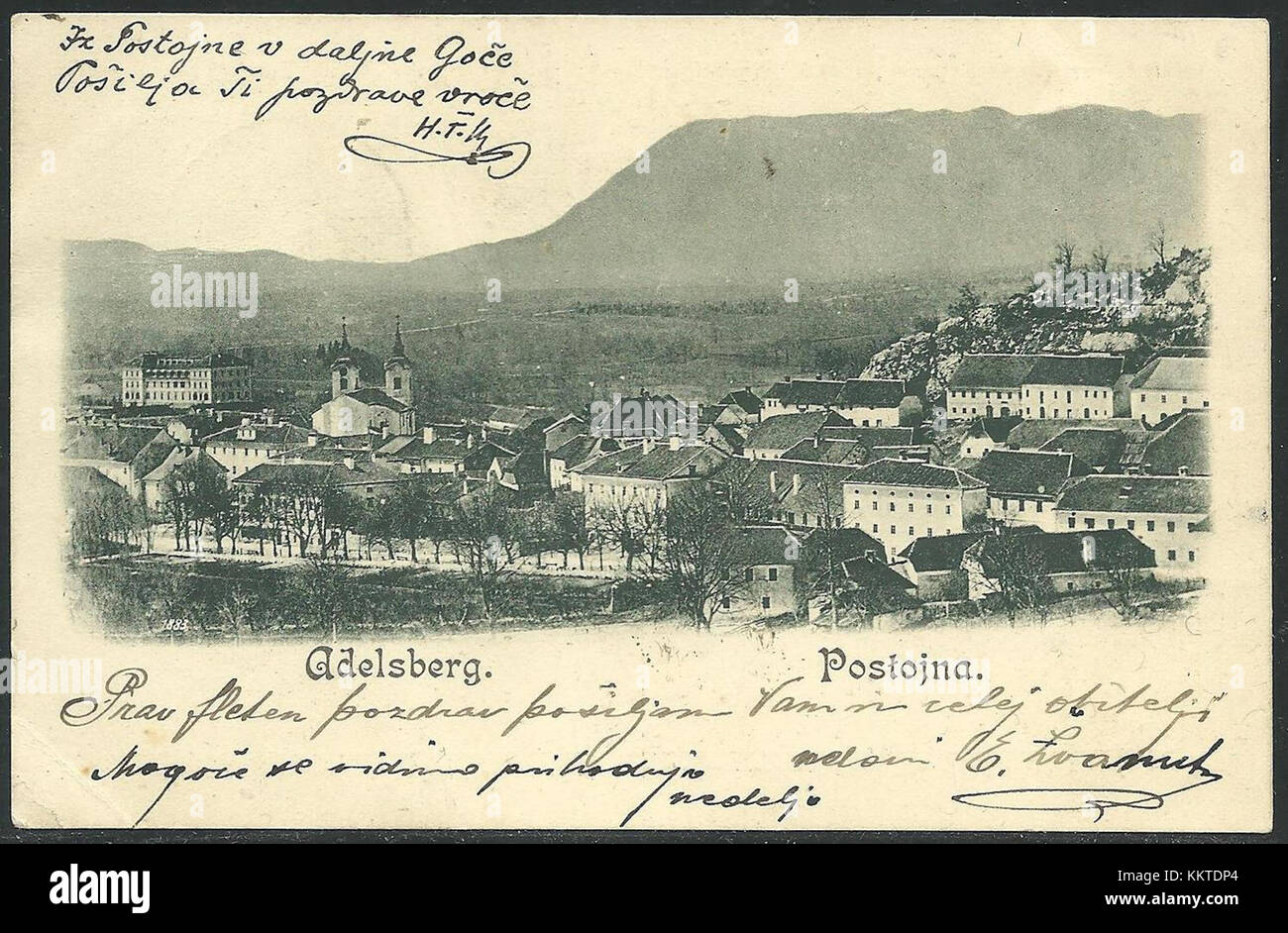 This postcard from 1898 depicts the town of Postojna, Slovenia, known ...