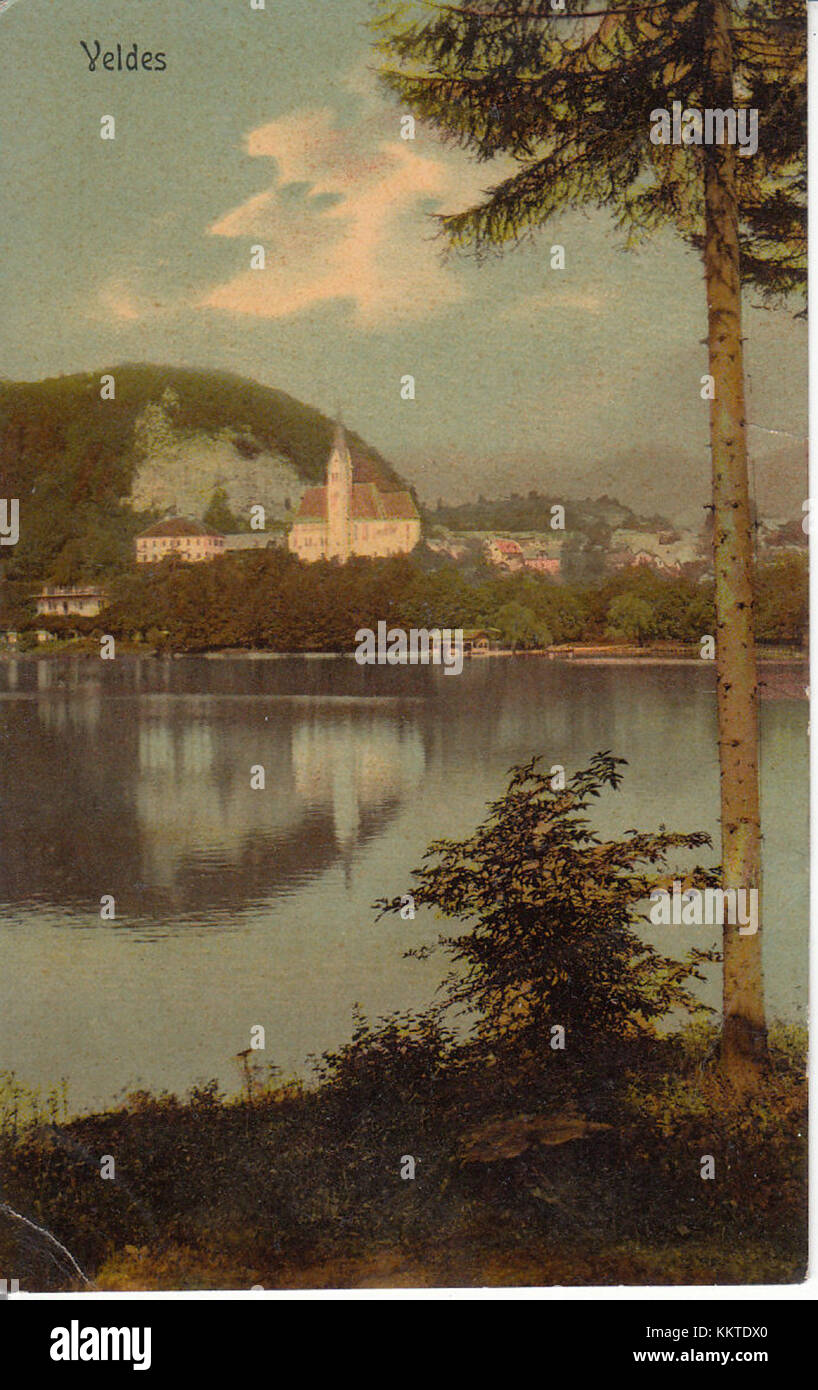 A vintage postcard from Bled, Slovenia, dating back to 1919, depicting ...