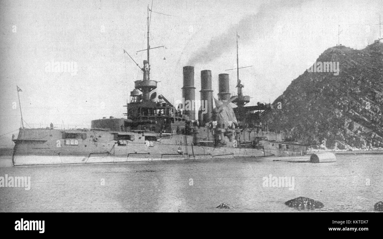 Historical photograph of the Russian battleship Retvizan, taken during ...