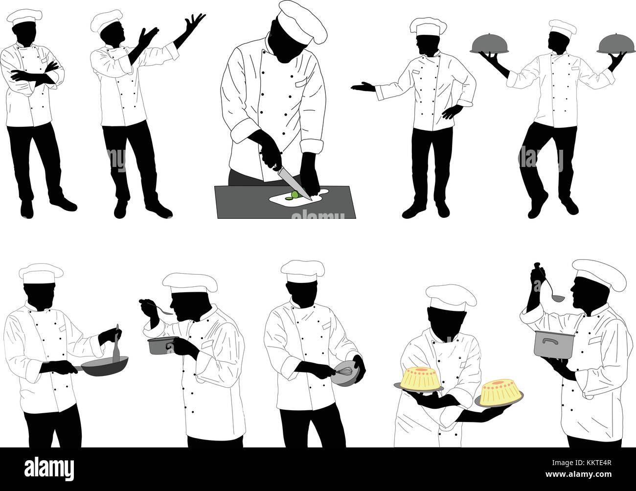 collection of kitchen chefs preparing food silhouettes - vector Stock ...