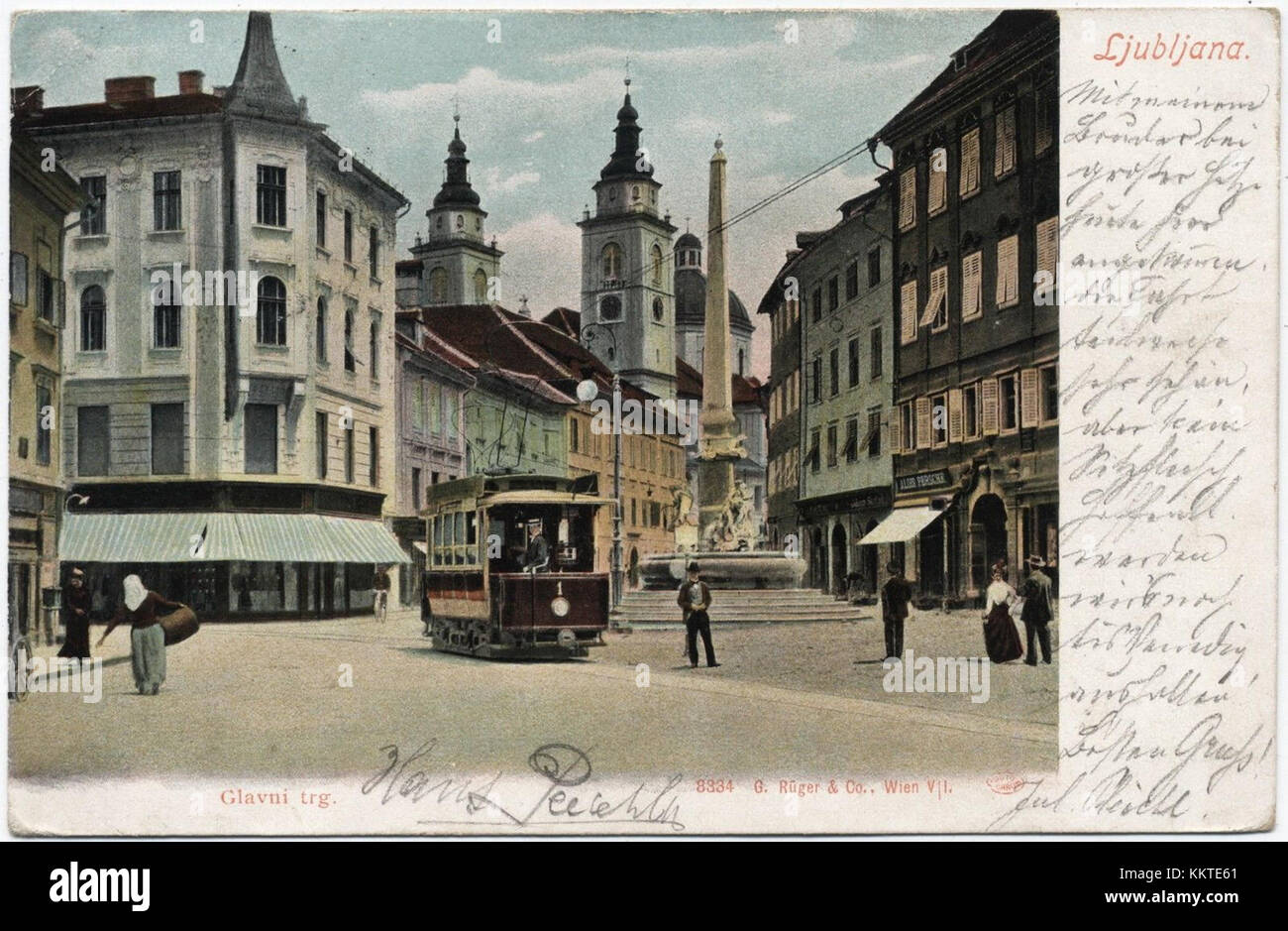 A 1900s postcard depicting the town square in Ljubljana, Slovenia ...