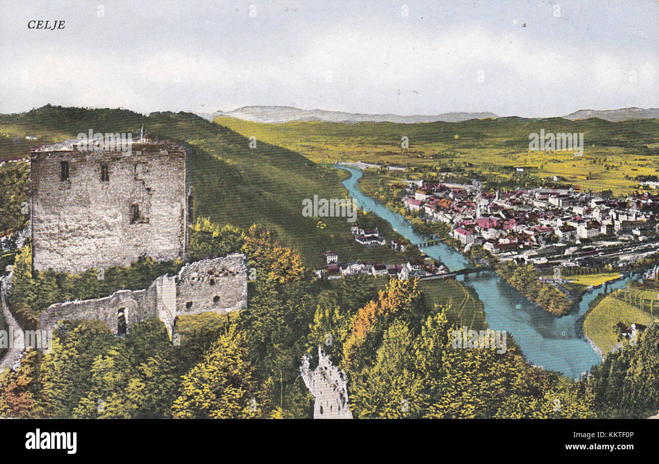 A vintage postcard showcasing a scenic view of Celje, Slovenia ...