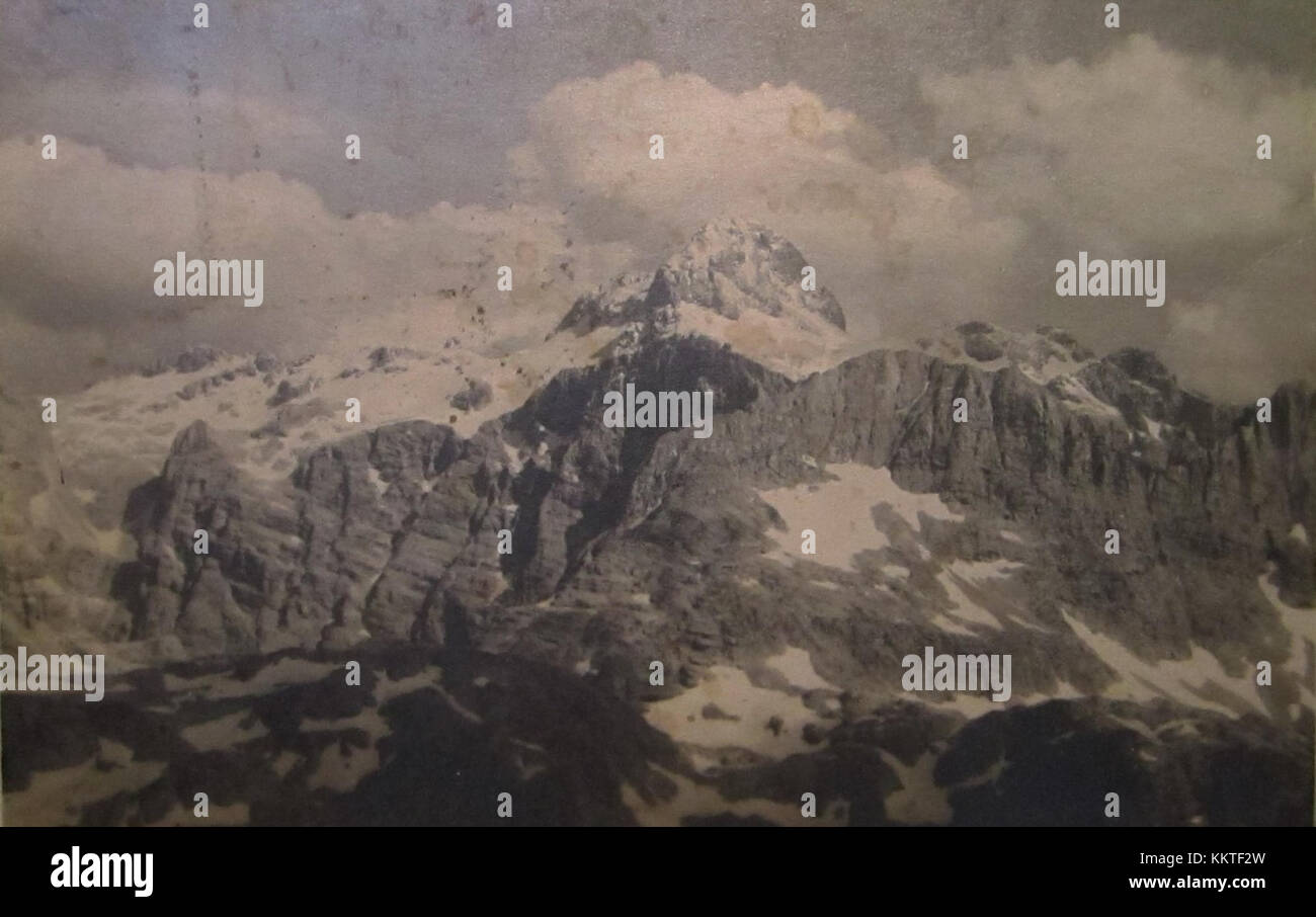 This vintage postcard depicts Mount Triglav, the highest peak in ...