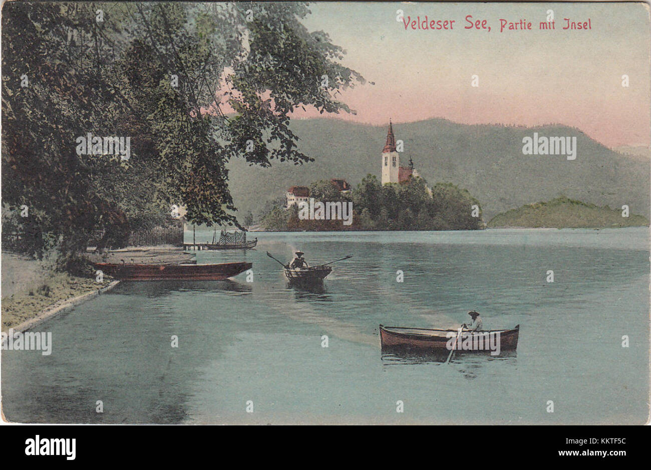 A historical postcard from Bled, Slovenia, featuring the picturesque ...