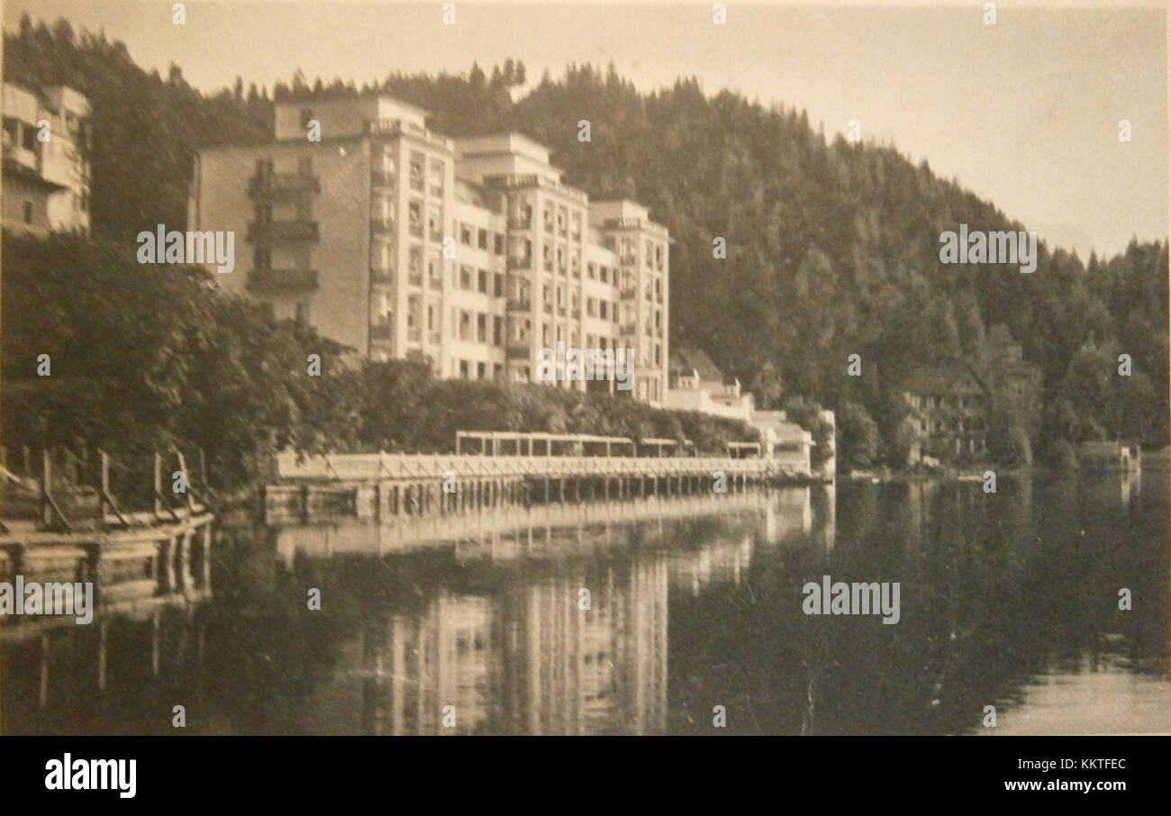 A postcard from the 1930s shows a scenic view of Bled, Slovenia, a ...