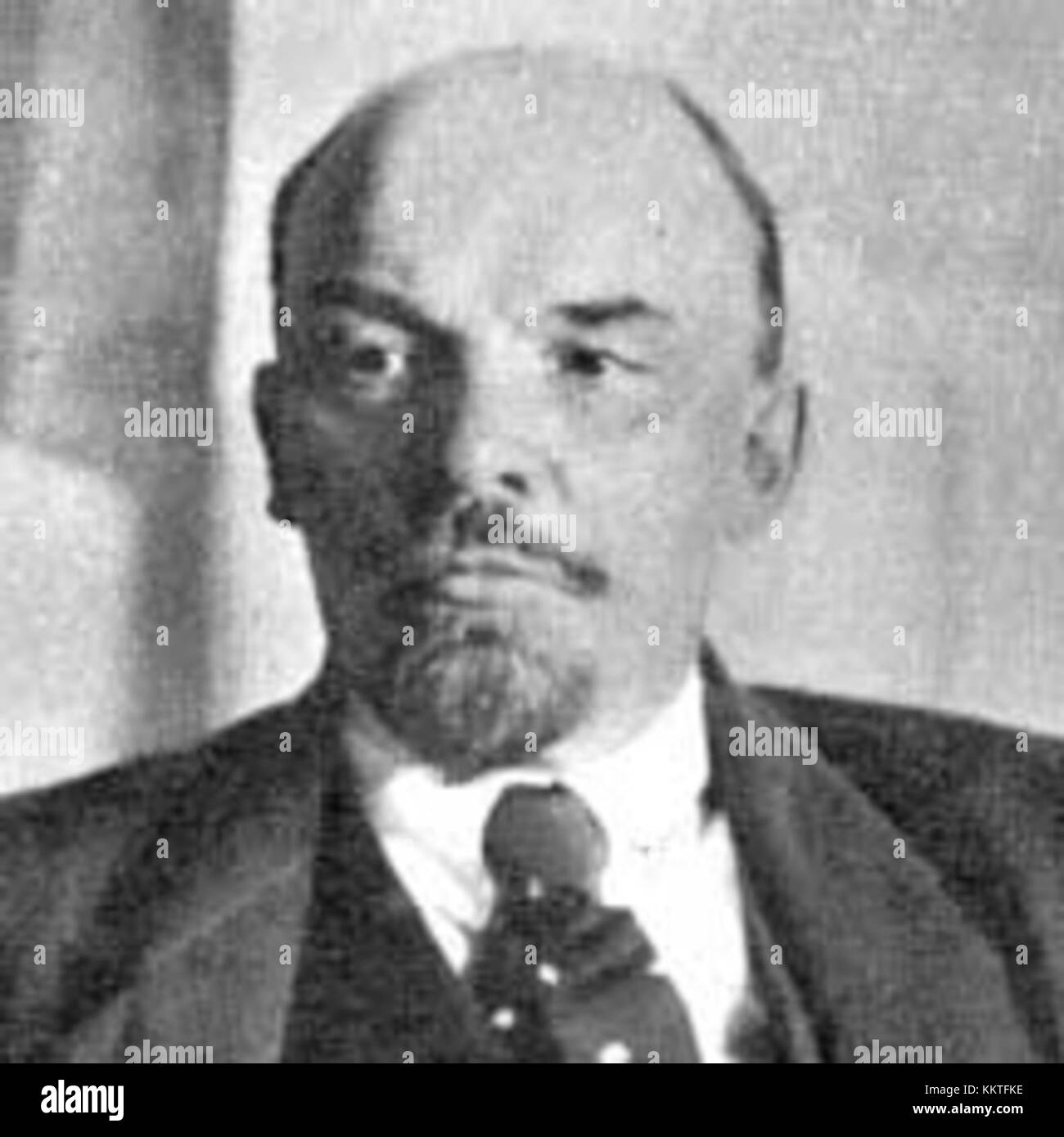 This cropped portrait of Lenin depicts the influential Russian ...