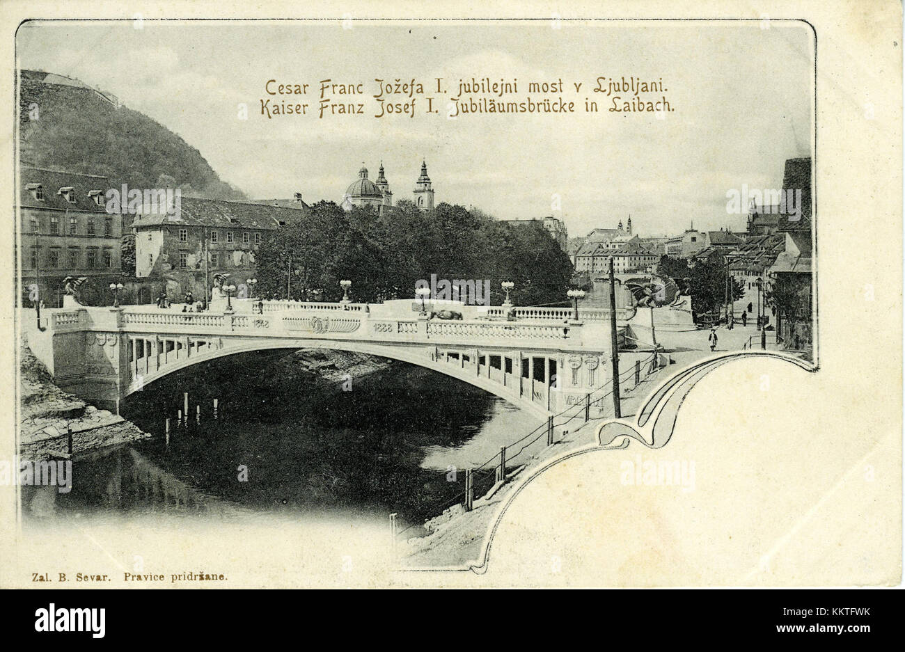 Postcards from the early 1900s depict the Dragon Bridge in Ljubljana ...