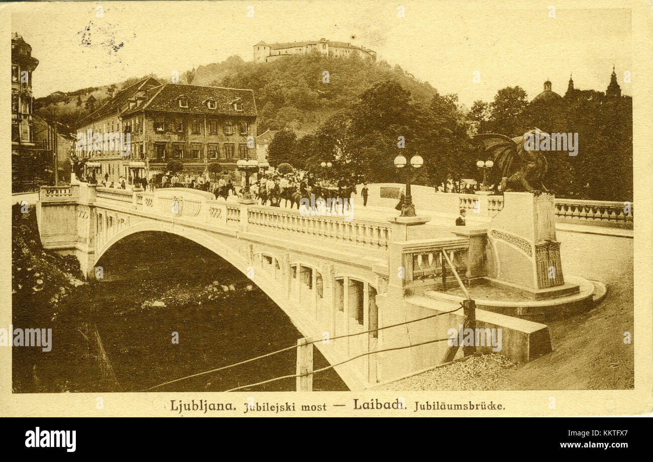 These postcards from 1917 depict the Dragon Bridge in Ljubljana ...
