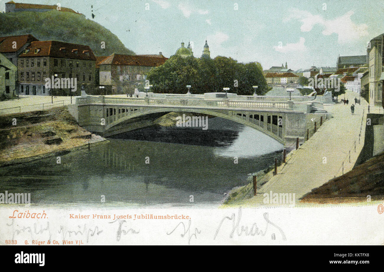 These historical postcards depict the Dragon Bridge in Ljubljana ...