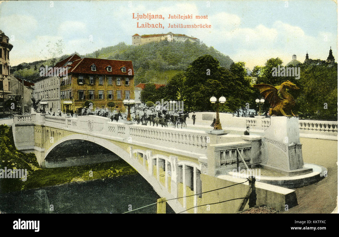 Postcards of the Dragon Bridge in Ljubljana 1915 Stock Photo - Alamy