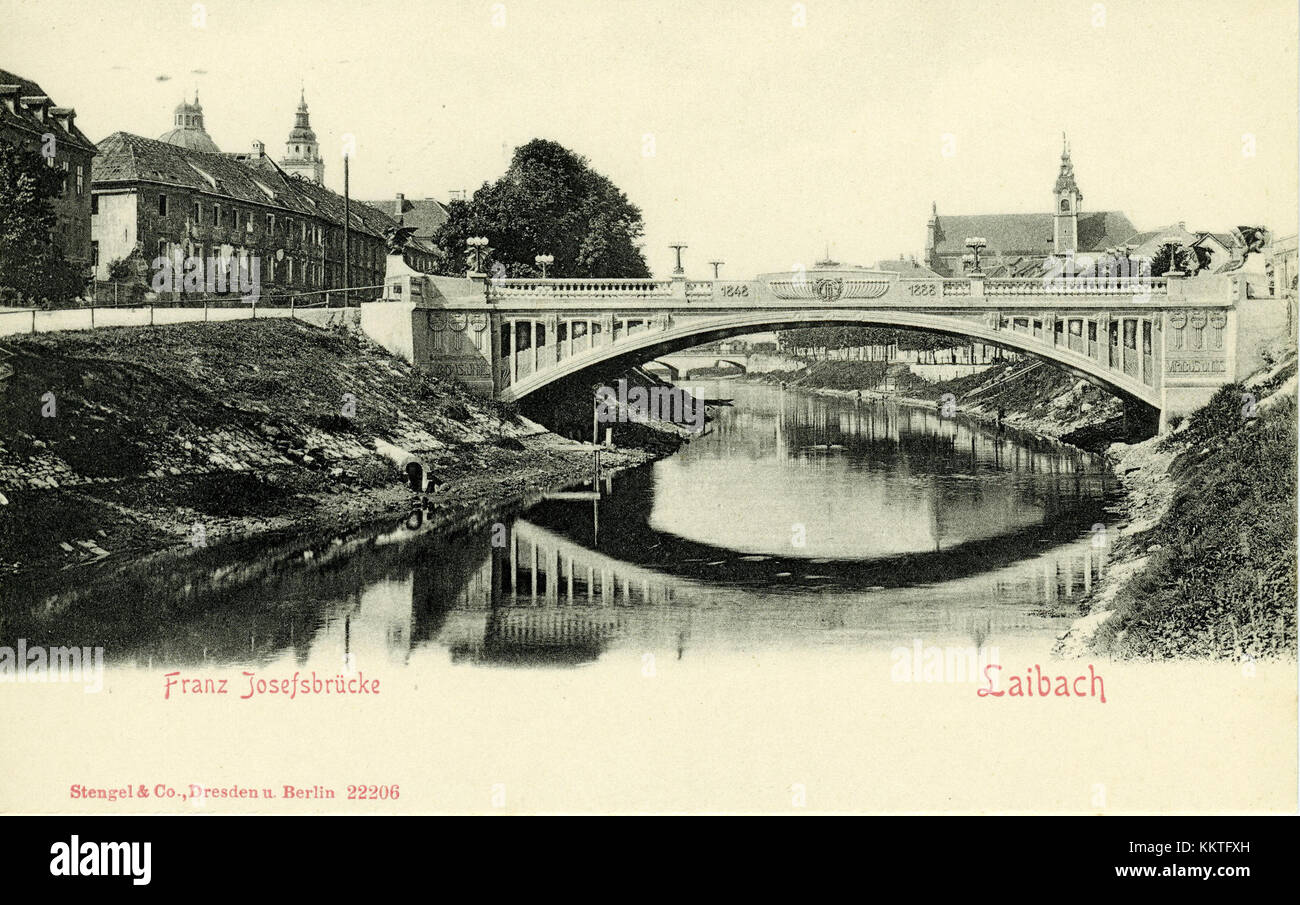 This early 20th-century postcard depicts the Dragon Bridge in Ljubljana ...