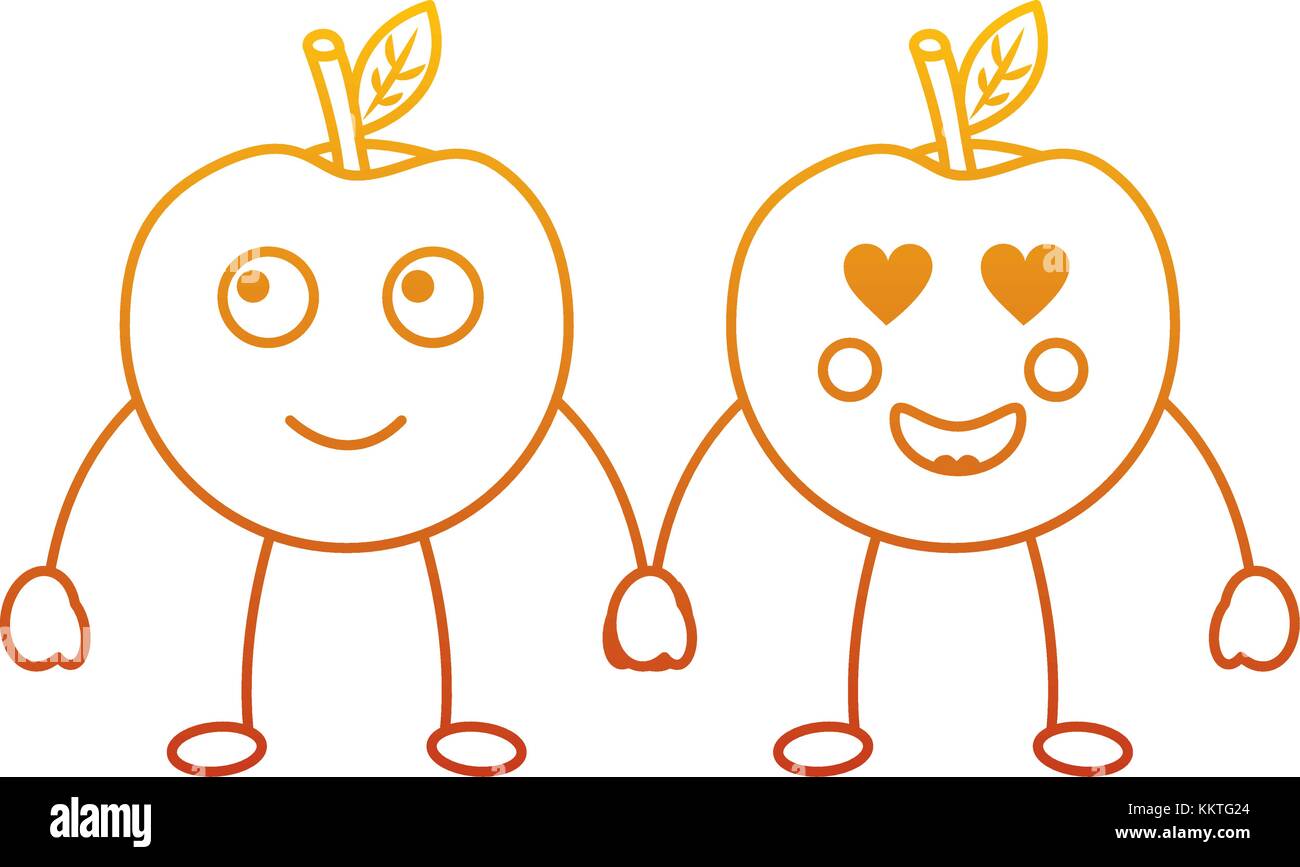 kawaii two cartoon fruit apple holding hands Stock Vector Image & Art ...
