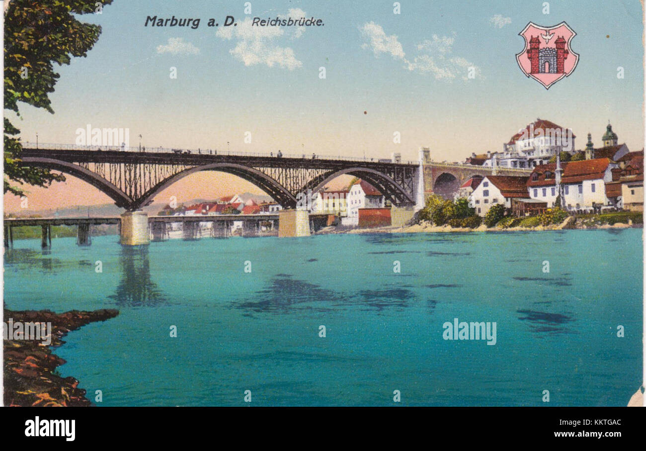 A vintage postcard depicting the Old Bridge in Maribor, Slovenia ...