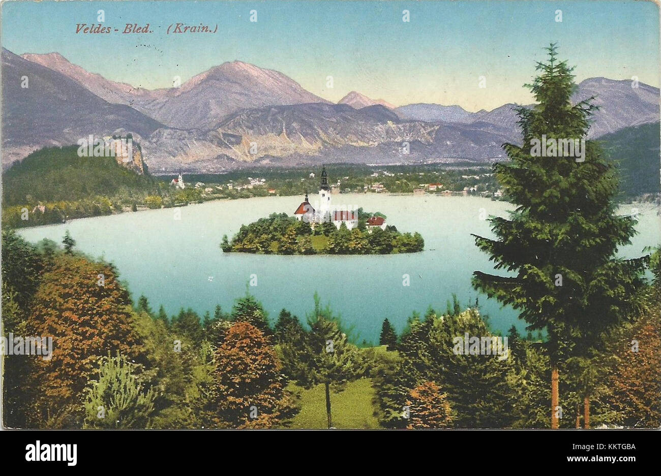 A 1917 postcard of Lake Bled in Slovenia captures the serene beauty of ...