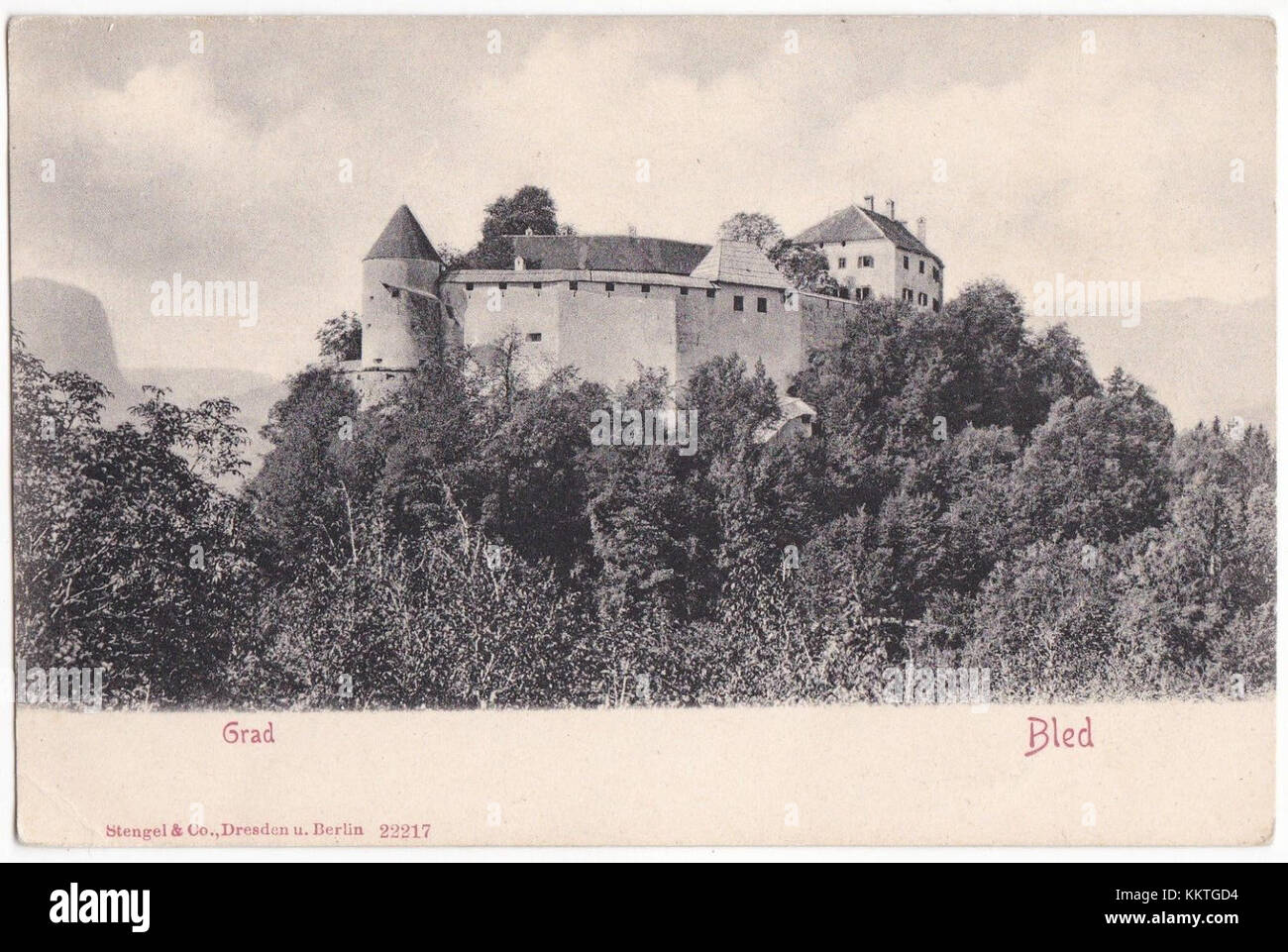 A vintage postcard from 1905 depicting Bled Castle in Slovenia ...
