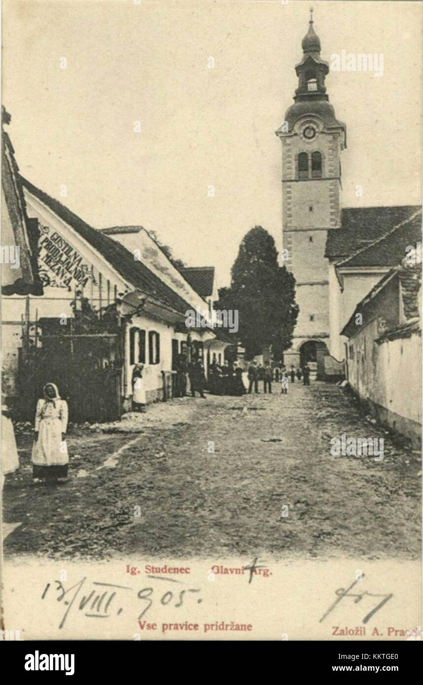 A vintage postcard depicting a scene from Ig in 1905. The postcard ...