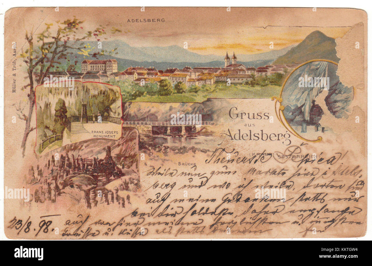 A vintage postcard from Postojna, Slovenia, dated 1898, offering a ...