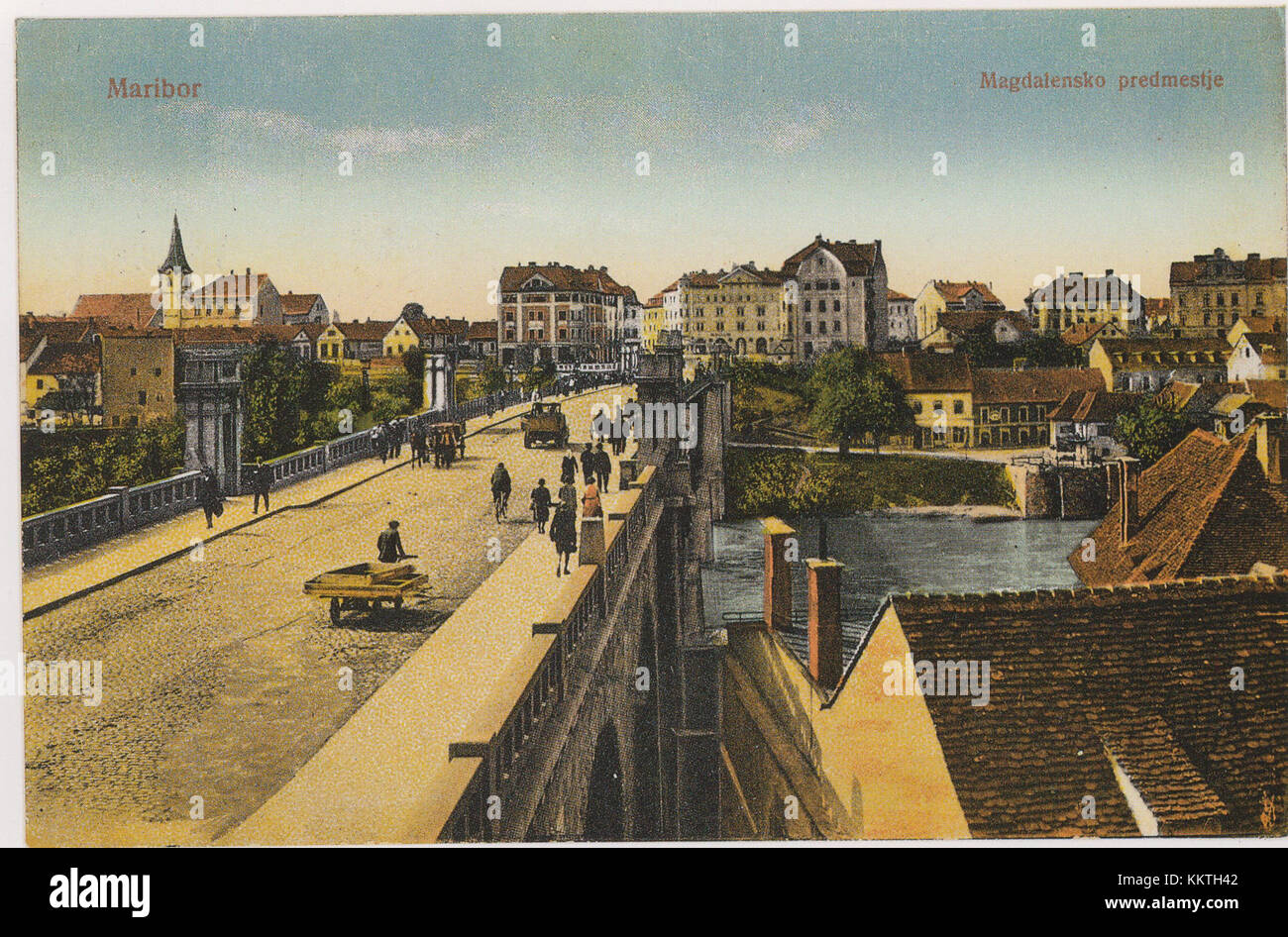 This postcard captures the Old Bridge in Maribor, Slovenia, circa 1926 ...