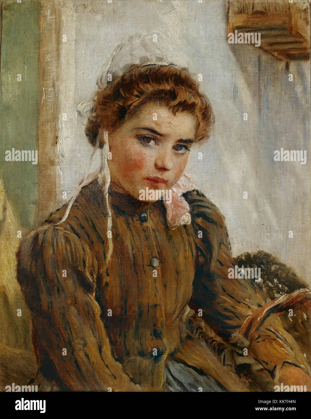 *Young Maiden with a Basket* is a painting by Russian artist Nikolay Kasatkin, depicting a young ...