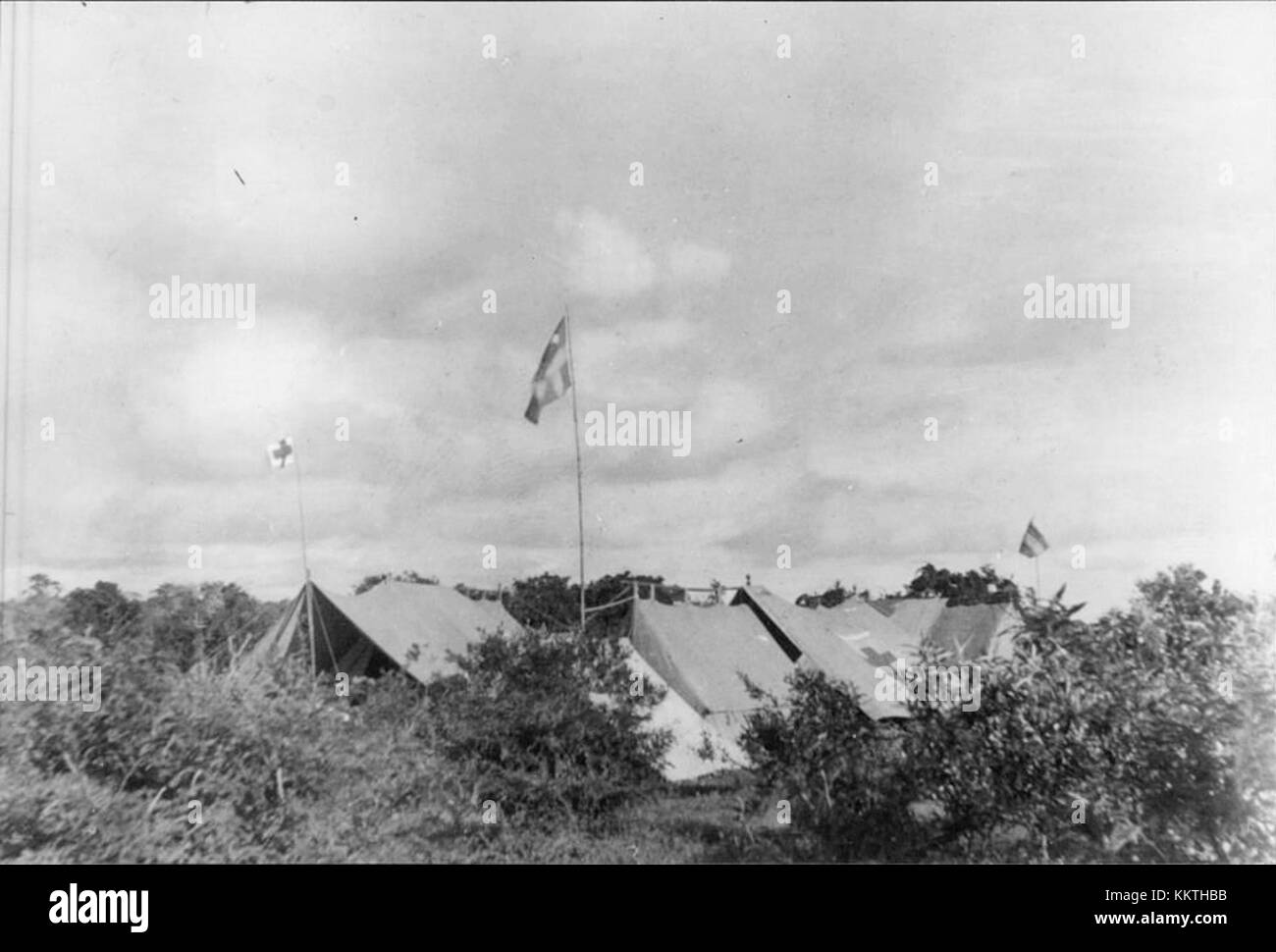A historical photograph documenting a Swedish Red Cross facility during ...