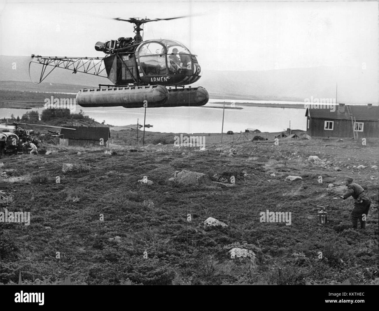This image shows an amphibious helicopter preparing to land on the ...
