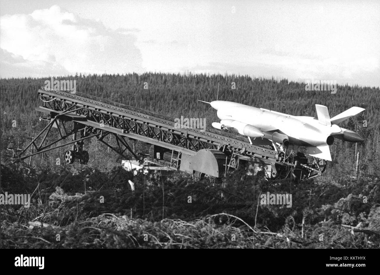 Photograph of a drone missile positioned for launch from the ramp at ...