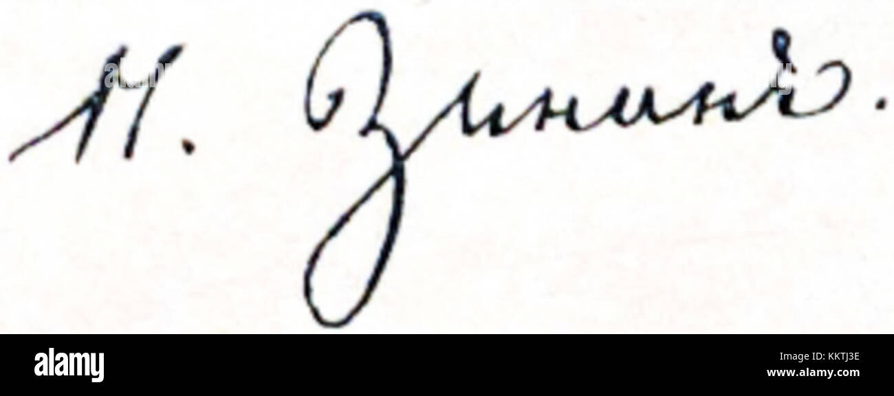 A signature of Nikolay Zinin (1812–1880), a Russian chemist known for ...