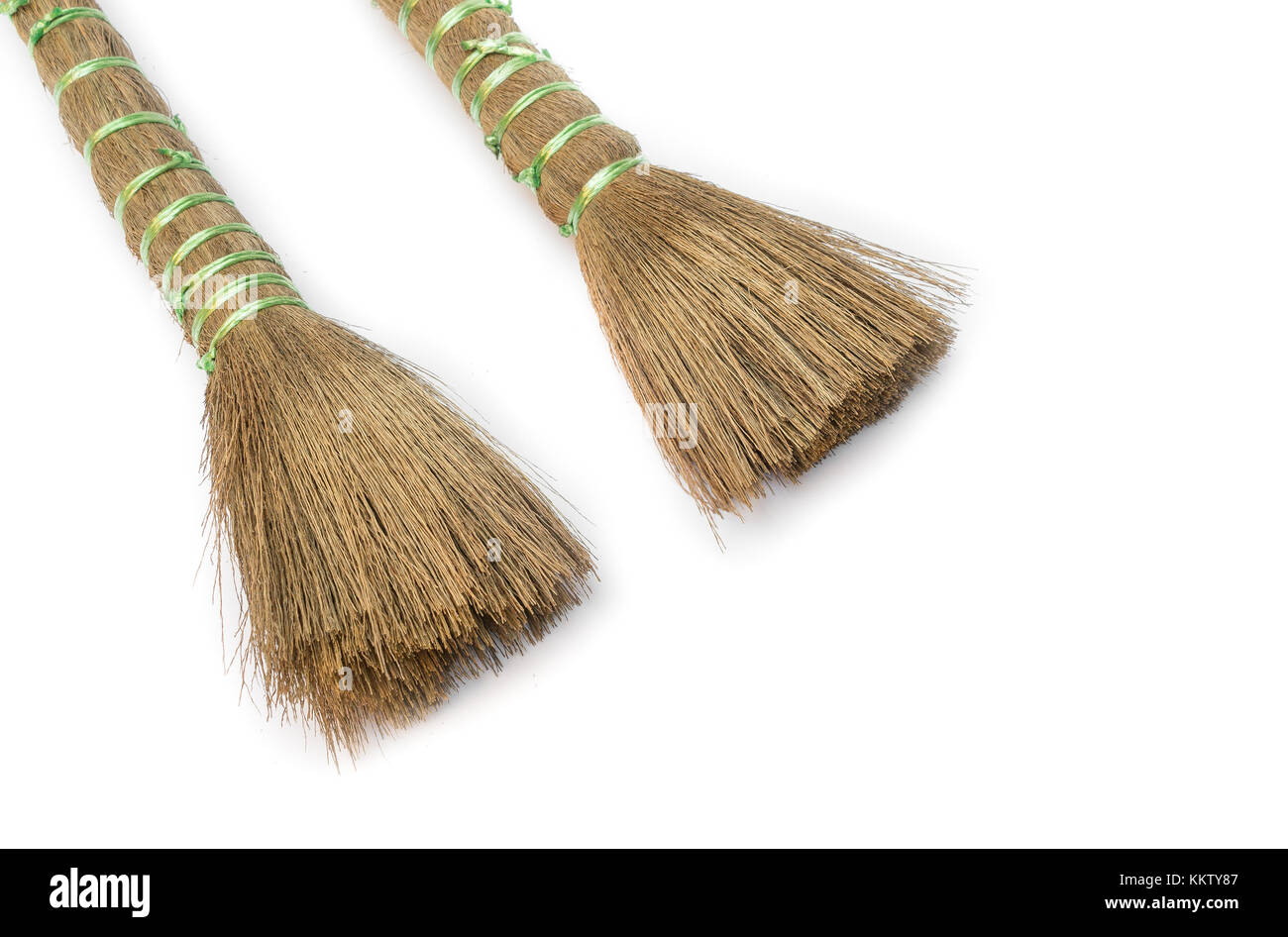 Two Paint brush isolated on a white background, broom brush Tied with ...
