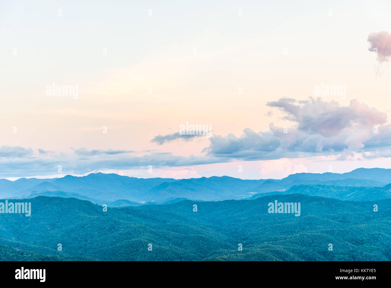 Green layer of forest mountain in the evening for Doi Pha Chu in ...
