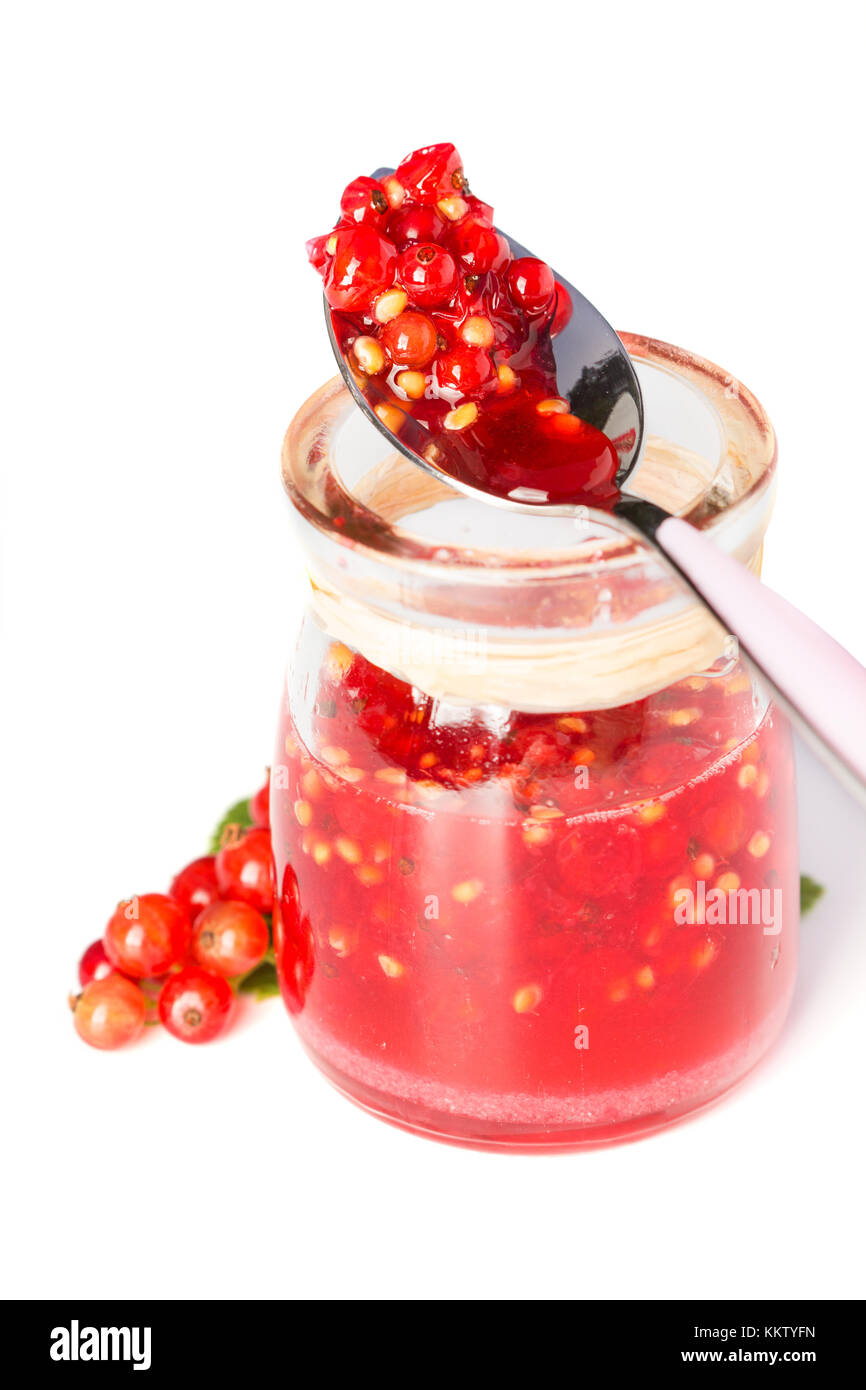 Red current homemade jam on a white background Stock Photo - Alamy