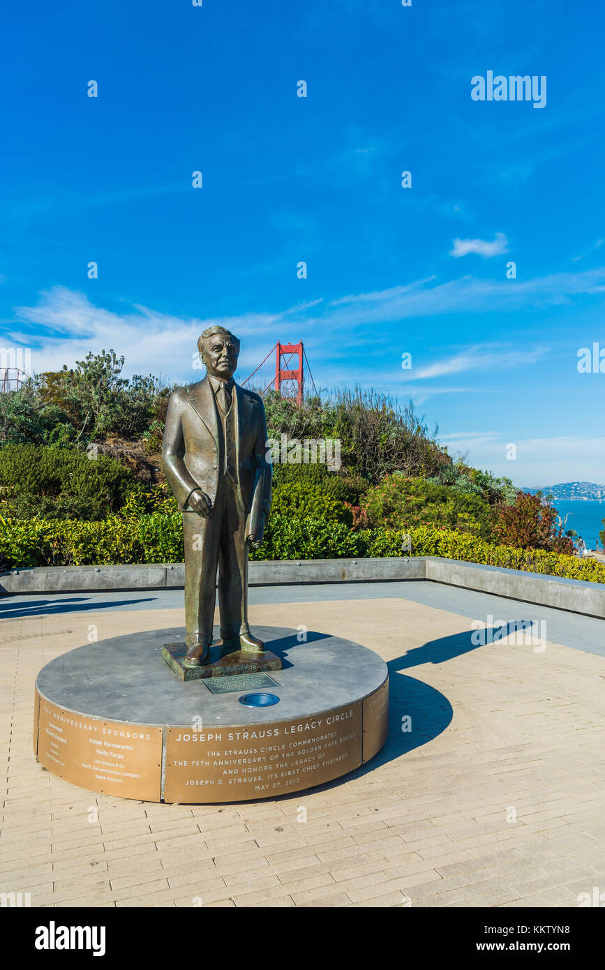 Statue of Joseph Strauss who is Chief Engineer for Golden Gate Bridge ...