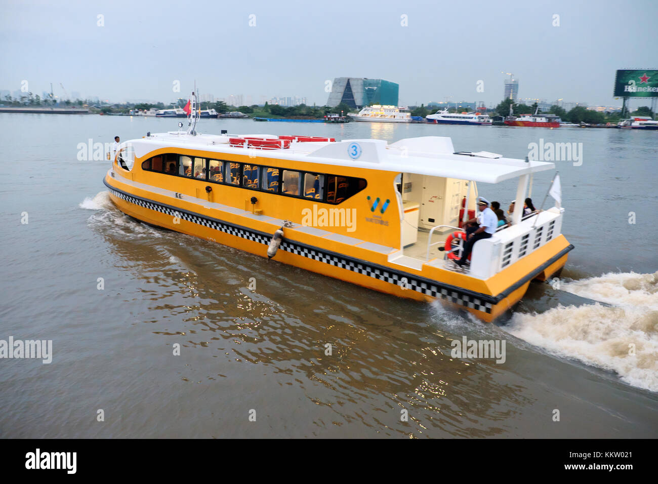 HO CHI MINH CITY, VIET NAM, Water bus is new public transport, yellow ...